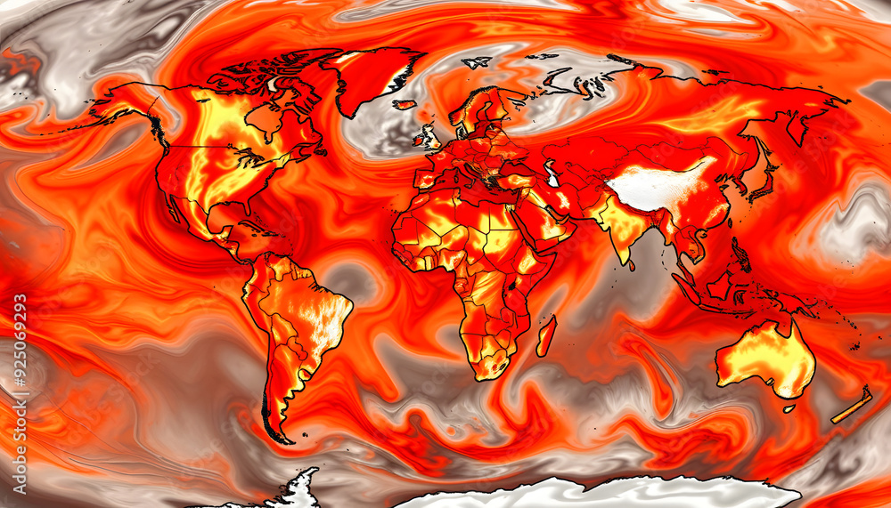 A weather map with swirling red and orange zones, indicating extreme ...