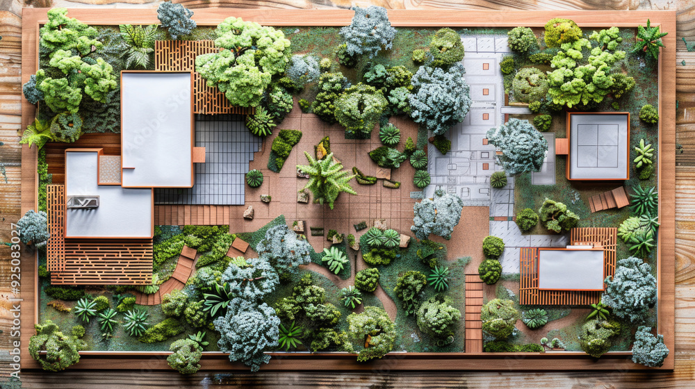 Top view of House model showcasing modern house design with landscape ...