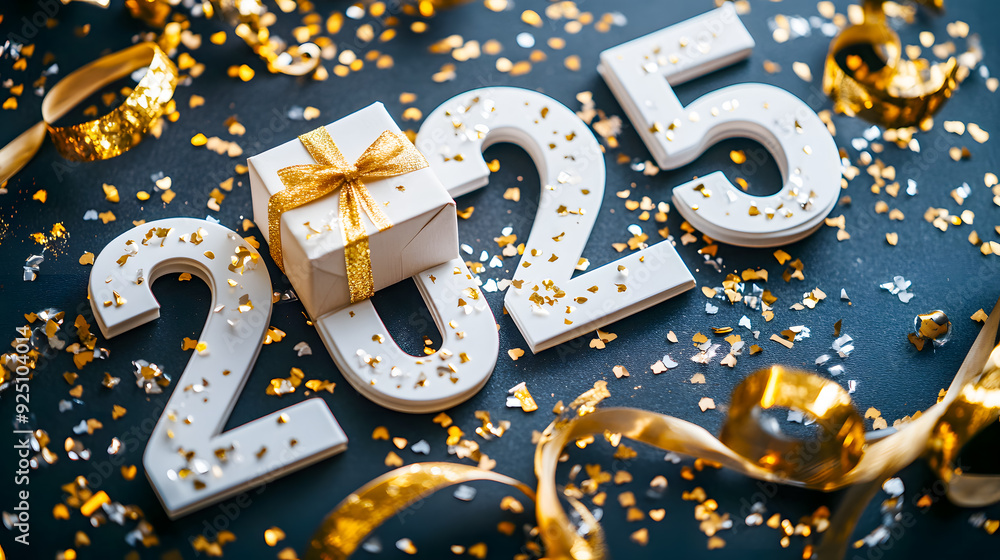 Festive 2025 New Year s Eve Party with Golden Clock and Gift Box on ...