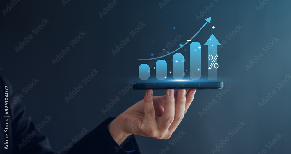 Businessman calculating income and return on investment, stock market ...