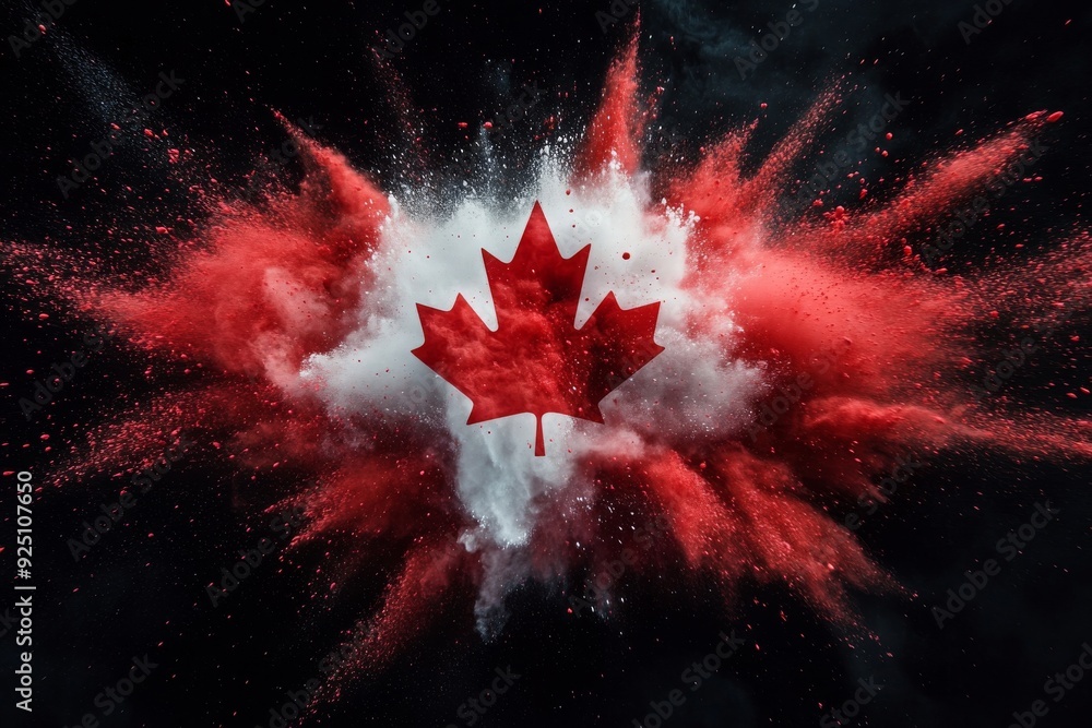 The Canadian flag is represented by a simple frozen motion of colored ...