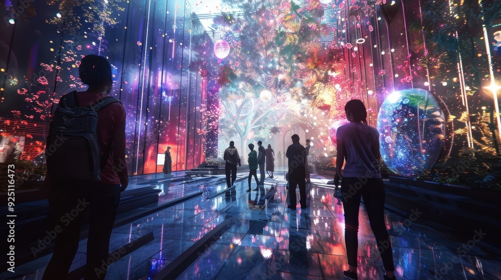 Realistic visualization of the metaverse, featuring detailed virtual ...