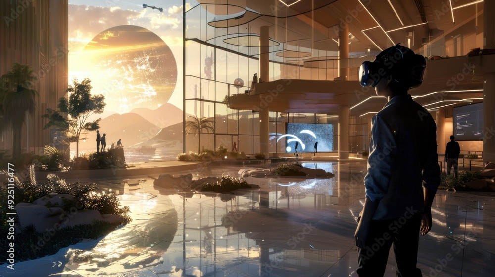 Realistic visualization of the metaverse, featuring detailed virtual ...