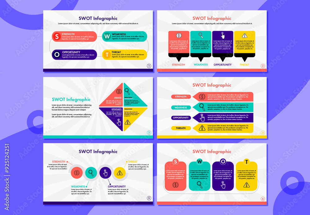 Colorful SWOT Infographic Presentation Layout Stock Template | Adobe Stock