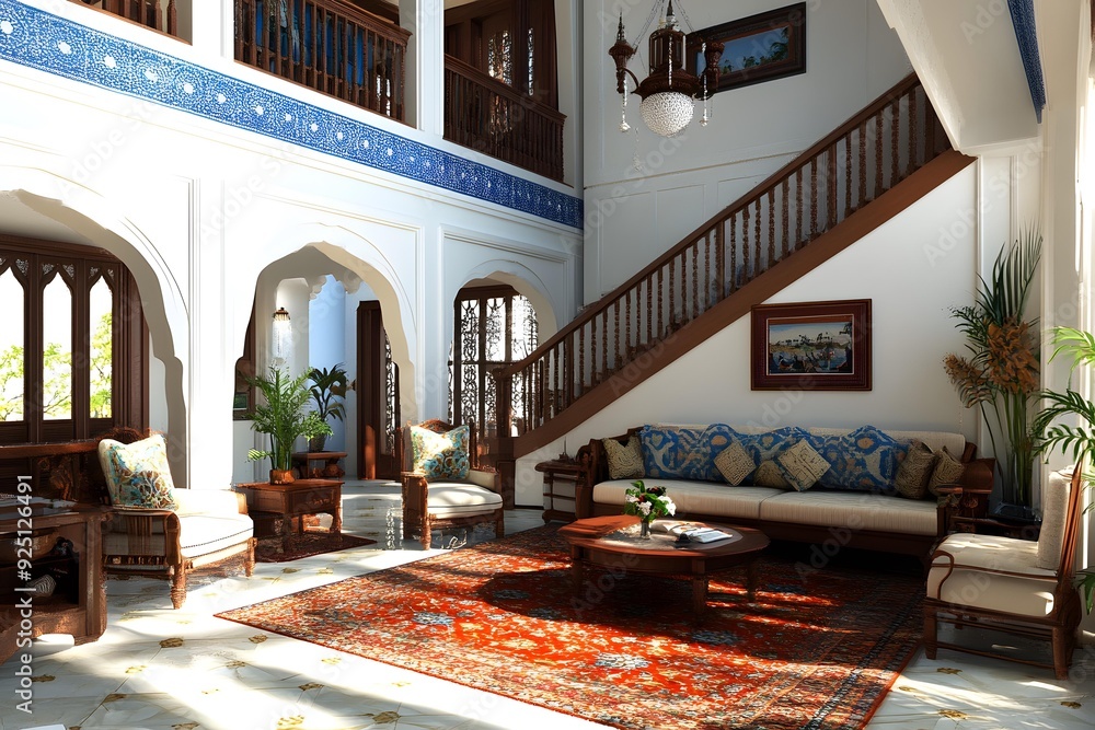 Traditional Middle Eastern Interior Design with a Staircase and a Large ...