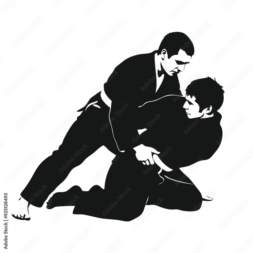 Vetor de Judo Grappling Silhouette: A dynamic silhouette of two judo ...