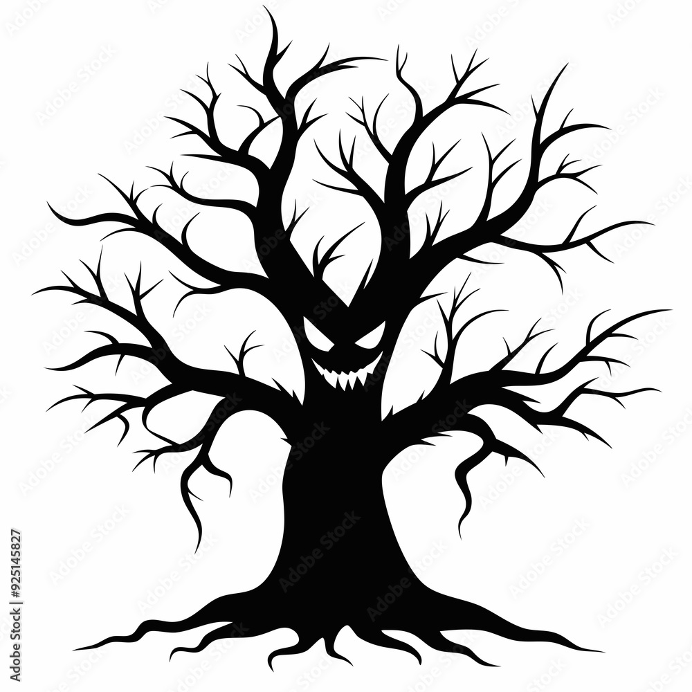 scary tree isolated on white, scary tree vector illustration, tree with ...