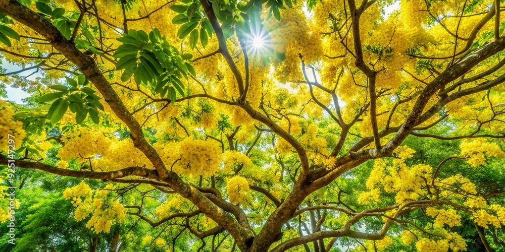 Vibrant yellow Thitya flowers of the Burma Sal tree bloom in clusters ...