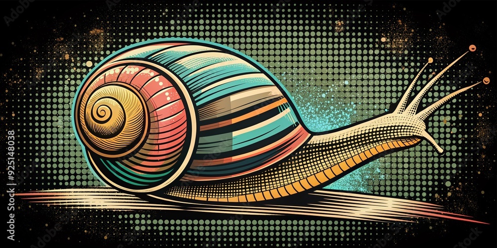 Vintage-inspired retro print features a stylized snail illustration ...