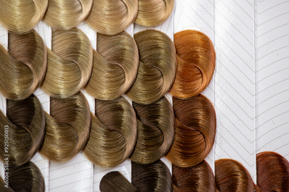 Set of hair samples with different natural color shade. Close-up of ...