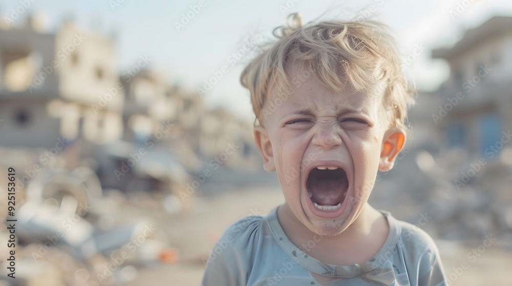 Homeless kid Crying in The Middle of War Zone Deserted Demolished City ...