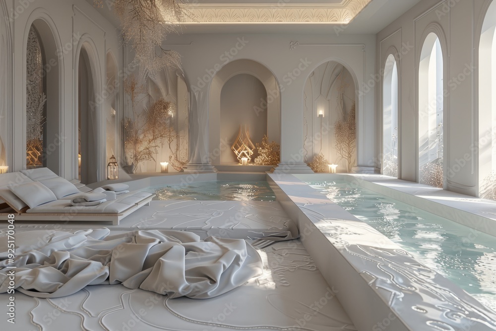 Elegant indoor spa with serene water features and calming decor in a ...