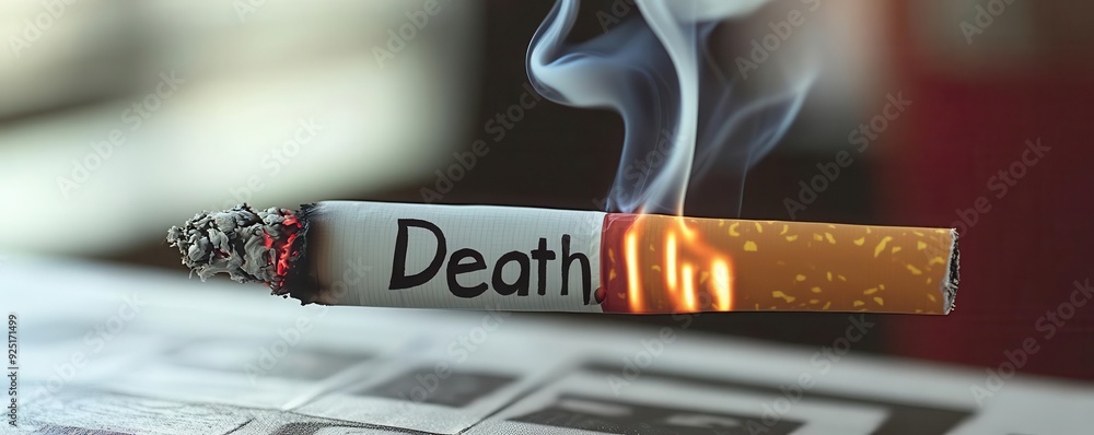 Image of a burning cigarette with the smoke forming the word "Death ...