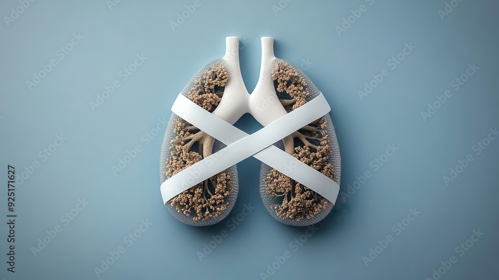 Lungs formed by a white ribbon, merging the symbols of health and ...