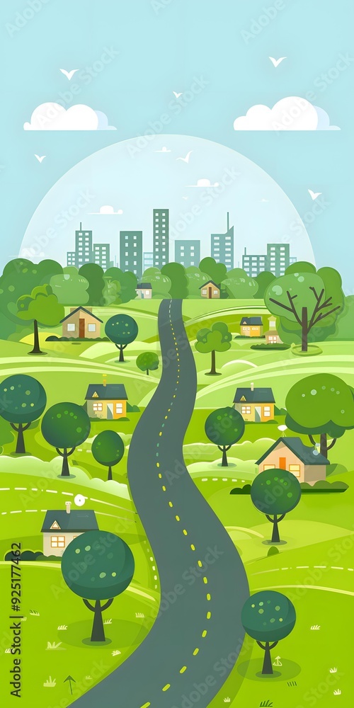 Cartoon Illustration of a Winding Road Leading to a Cityscape Stock ...