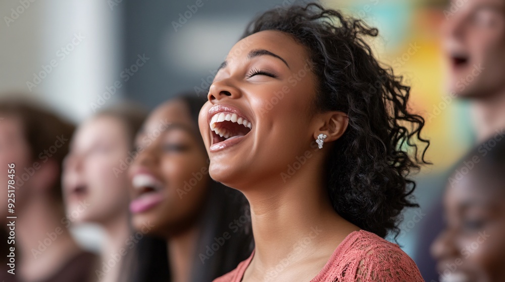 A choir director passionately leading a group of diverse singers in a ...
