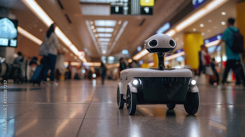 An autonomous robot navigating an airport terminal, assisting ...