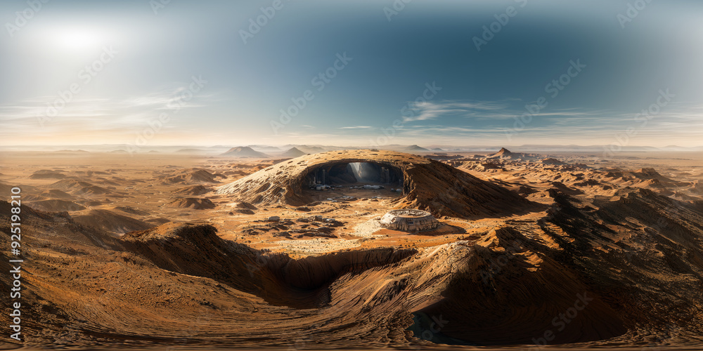 Science base and Space shuttle on Mars land 8K VR, 360 degree Mars ...