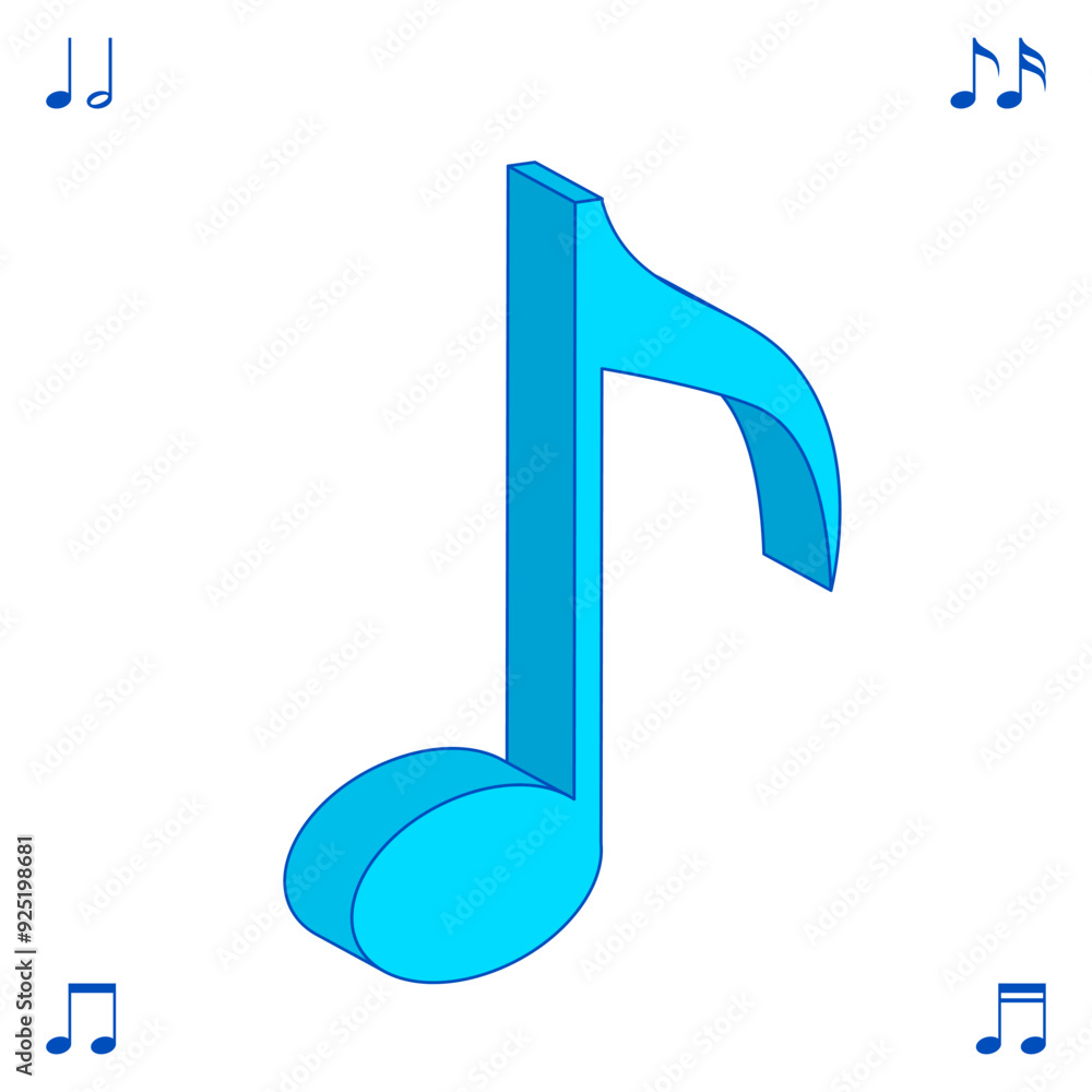 Blue Isometric Music note, Isolate Semiquaver note Melody vector symbol ...