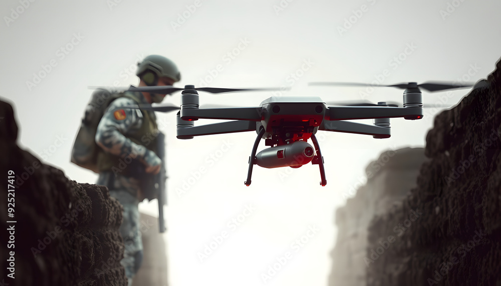 Soldier UAV operator launches army drone with bomb to drop into enemy ...