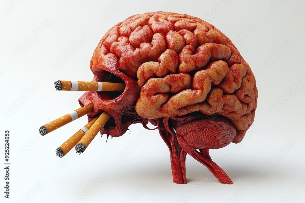 Rotten human optic nerve with cigarettes sticking out, placed against a ...