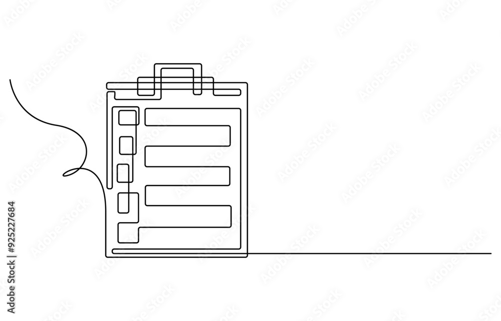 Clipboard with checklist and pen in one continuous line drawing. To do ...