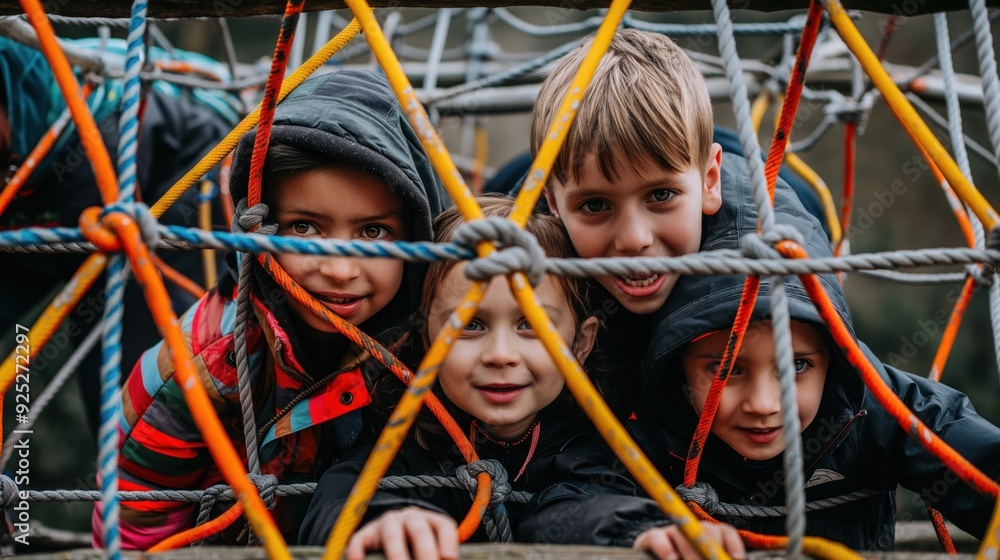Children playing together in a playground, diverse backgrounds, joyful ...