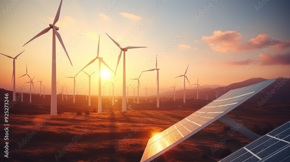 Solar panels wind turbines installed as renewable energy sources for ...