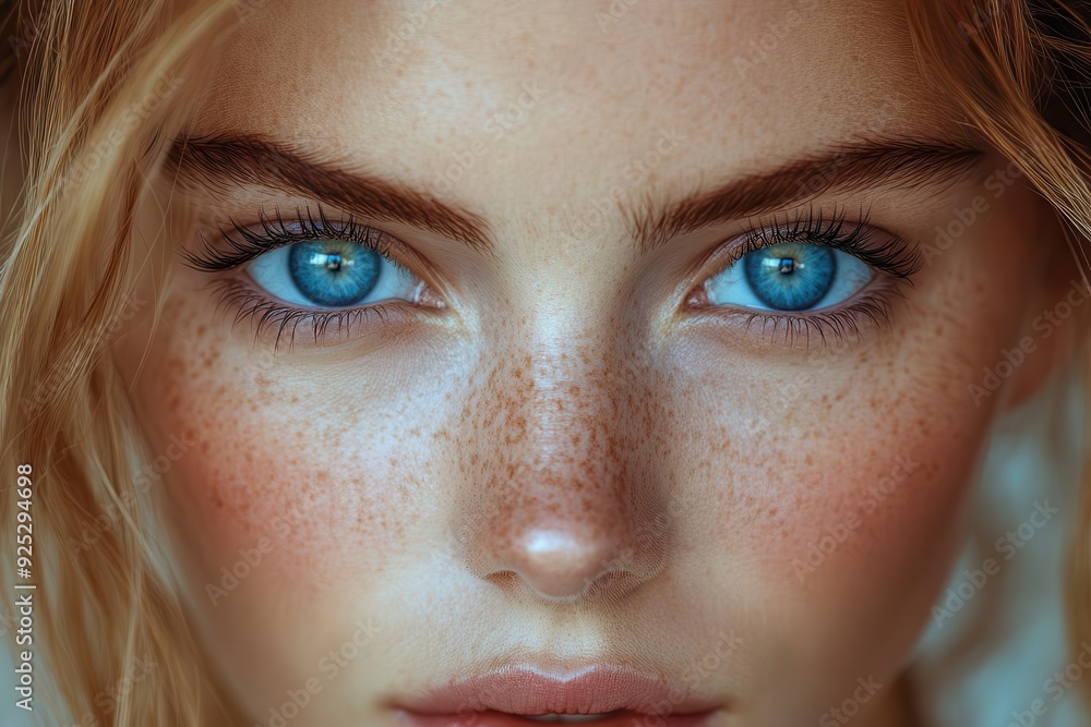 mesmerizing closeup portrait piercing blue eyes delicate freckles ...