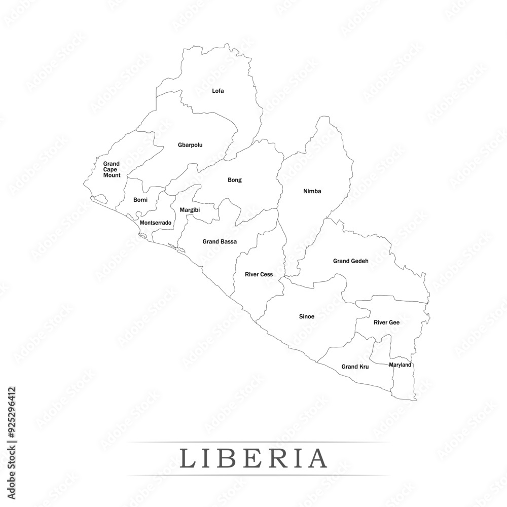 Administrative regions of LIBERIA. Province, state, division name with ...