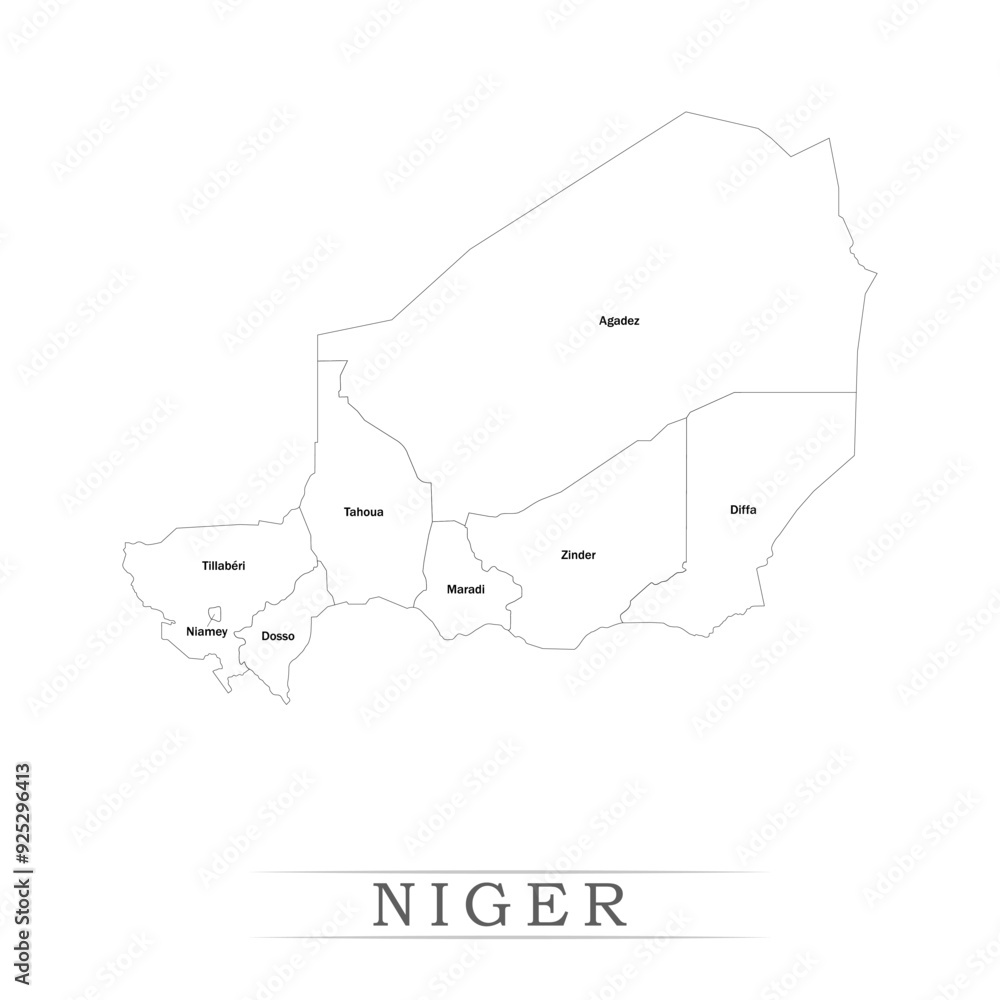Administrative regions of NIGER. Province, state, division name with ...