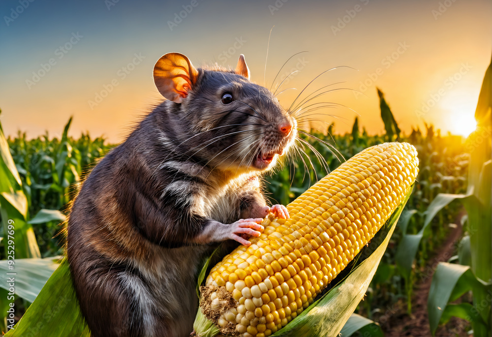 Rat on cornfield. Pests in agriculture and households. Stock ...