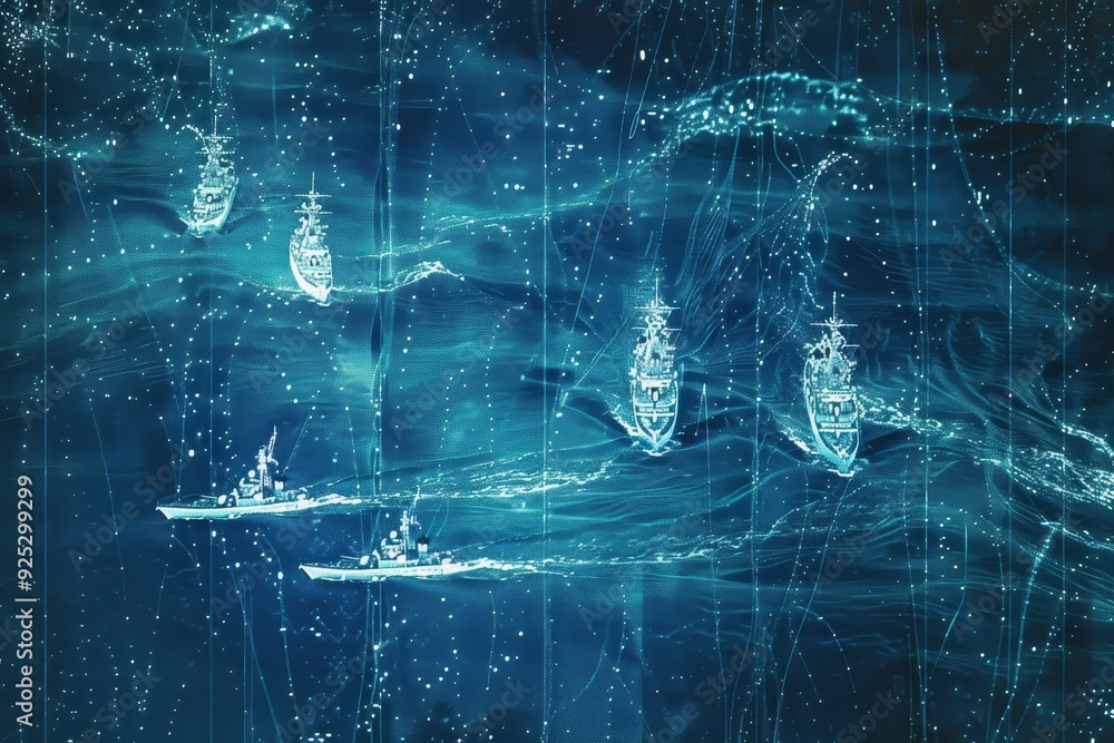 Multiple naval ships are seen floating on the water in radar data ...