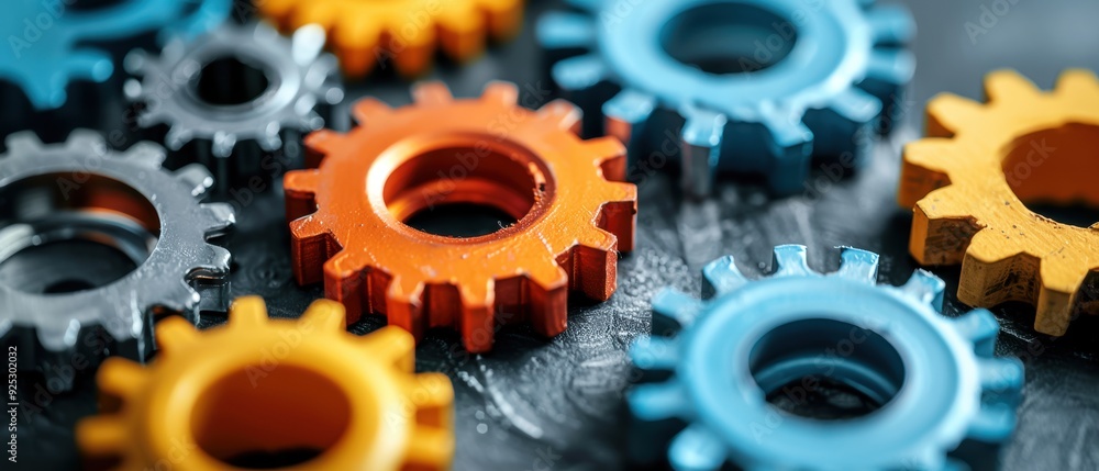 Colorful mechanical gears arranged together, symbolizing teamwork ...