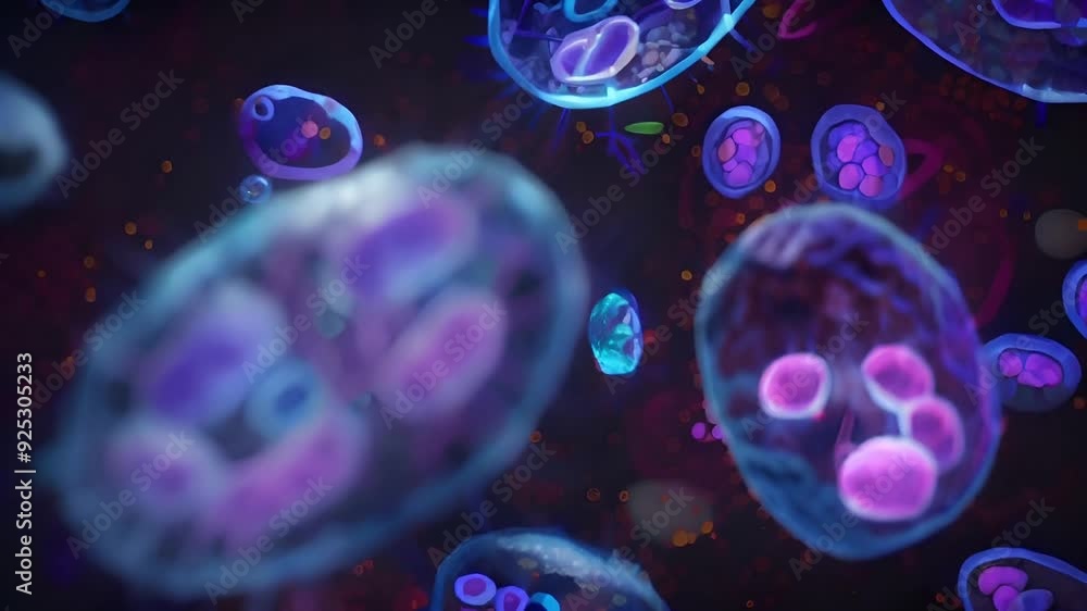 Scientific background under the microscope of various cells and ...