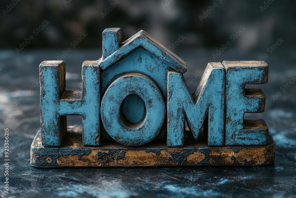 minimalist home concept bold home text in soothing blue abstract house ...