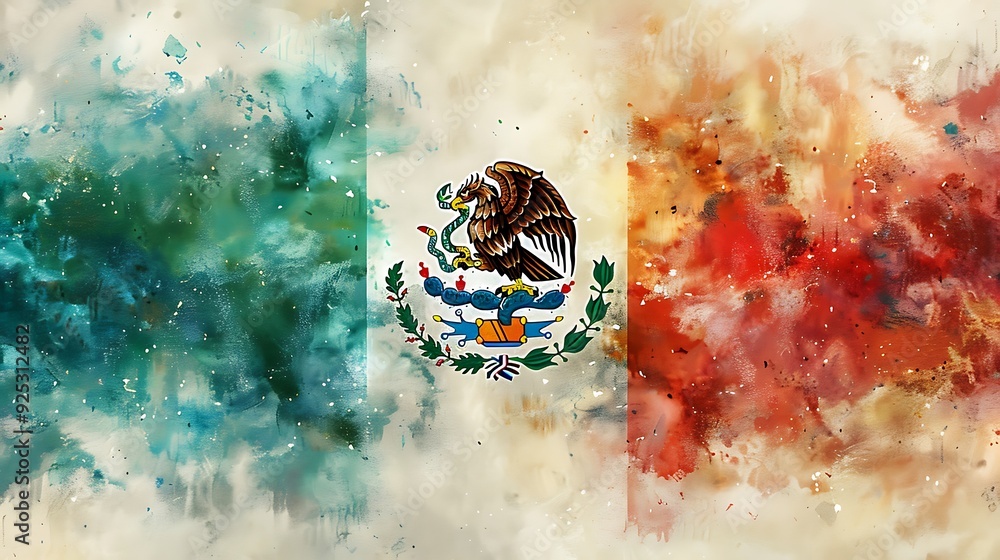 Mexican flag with vivid green, white, and red colors, and the eagle ...