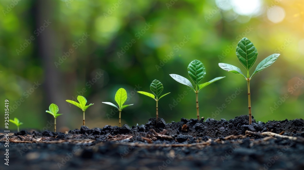 Sequence of plant growth stages from tiny seedlings to small plants in ...