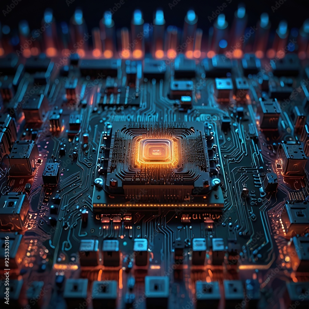 Abstract technology circuit design CPU motherboard of a computer board and processor created ...