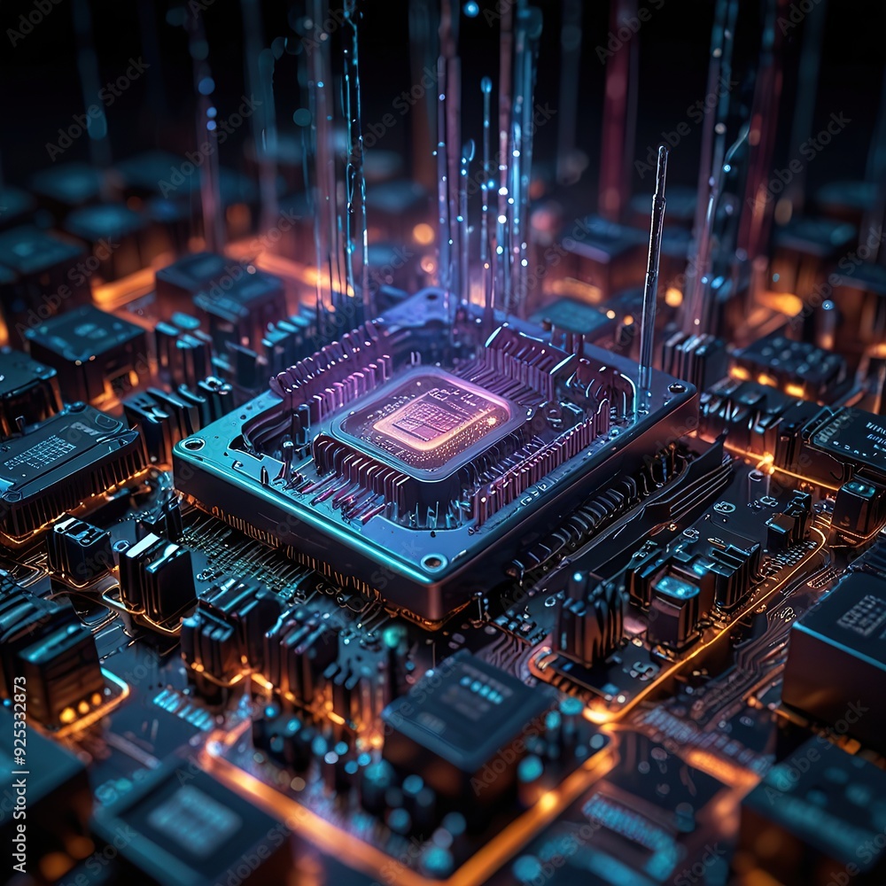 Abstract technology circuit design CPU motherboard of a computer board and processor created ...