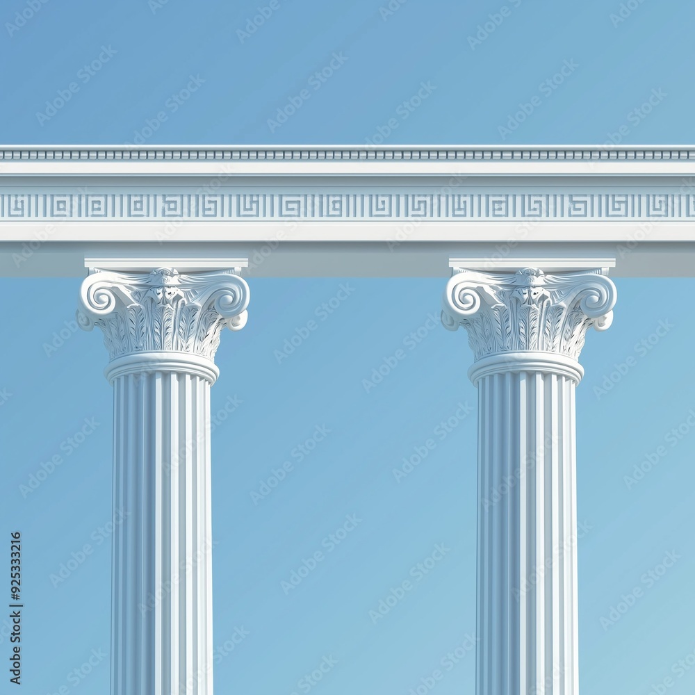 Classical Greek architecture with two Corinthian columns and ...