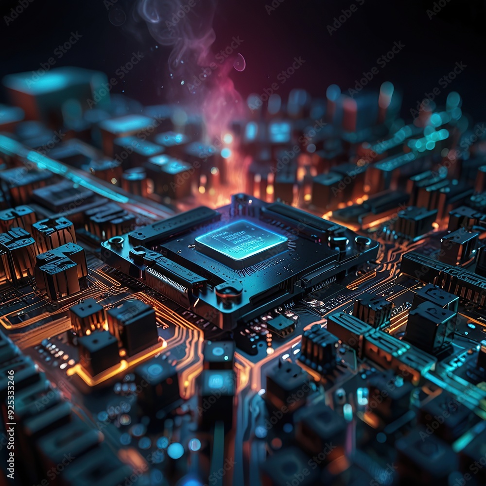 Abstract technology circuit design CPU motherboard of a computer board and processor created ...