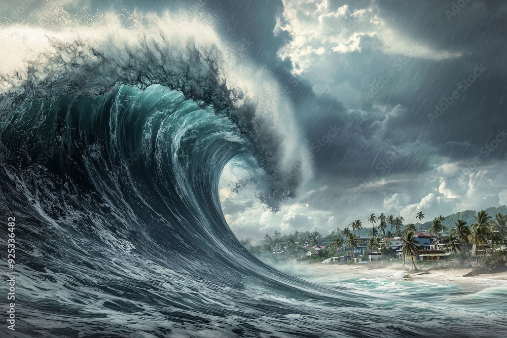 Unstoppable force of a tsunami, large sea waves, storm waves, climate ...
