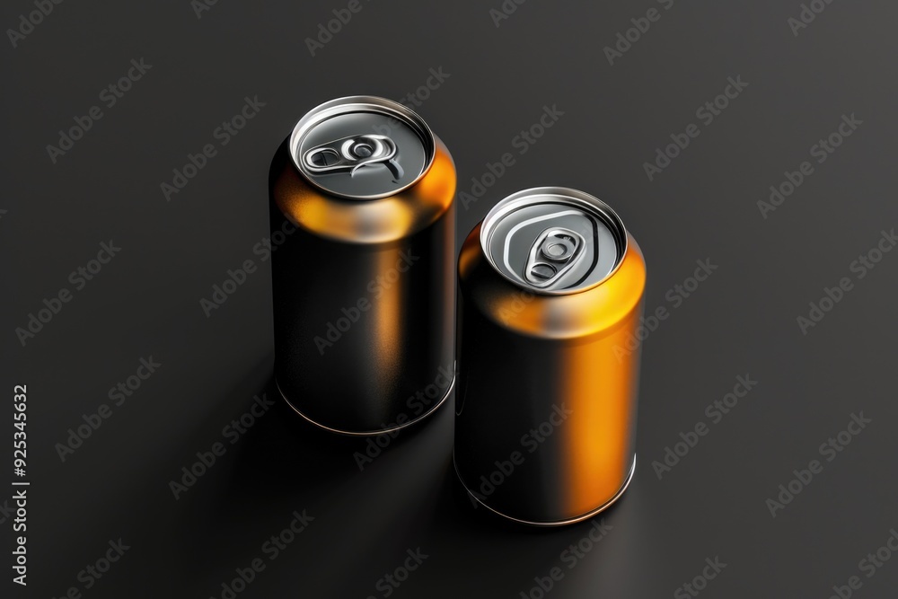 This image features two soda cans placed on a reflective surface ...