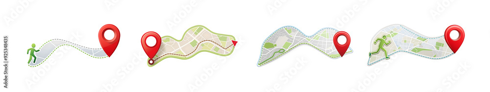 PNG set of location map with route marker transparent Stock ...