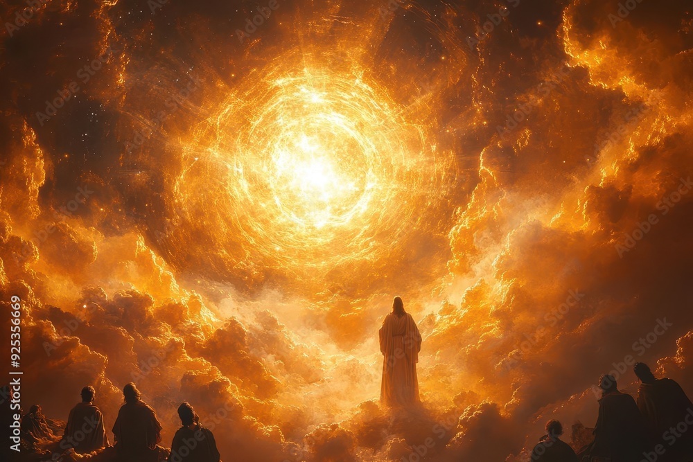 radiant christ ascending to heaven surrounded by golden light and ...