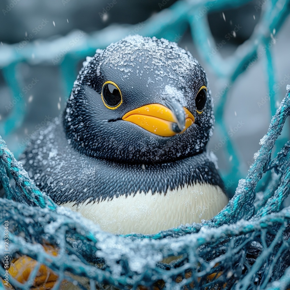 Penguin trapped in plastic net, illustrating the heartbreaking ...