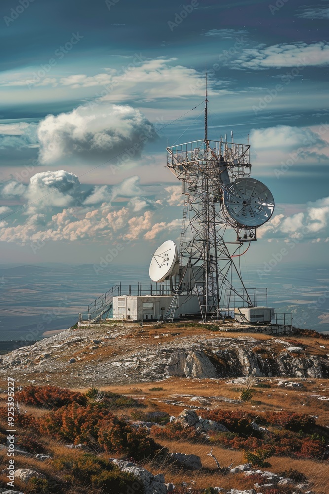 Remote Hilltop Microwave Relay Station with Antennas for Long Distance ...
