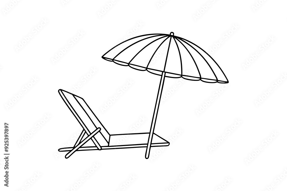 Single line drawing of parasol and beach chair Stock Vector | Adobe Stock