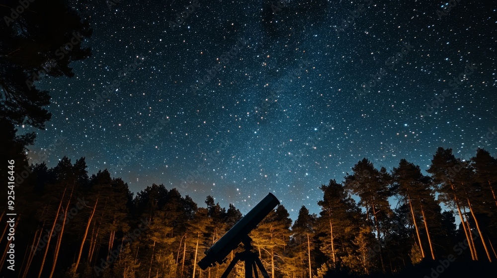 Telescope Under a Starry Night Sky - A telescope is pointed towards a ...